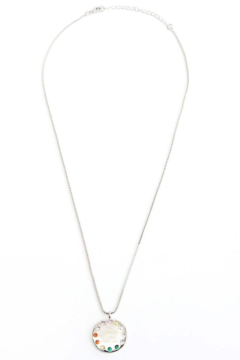 Colar Moeda Rainbow com Banho em Ródio Branco