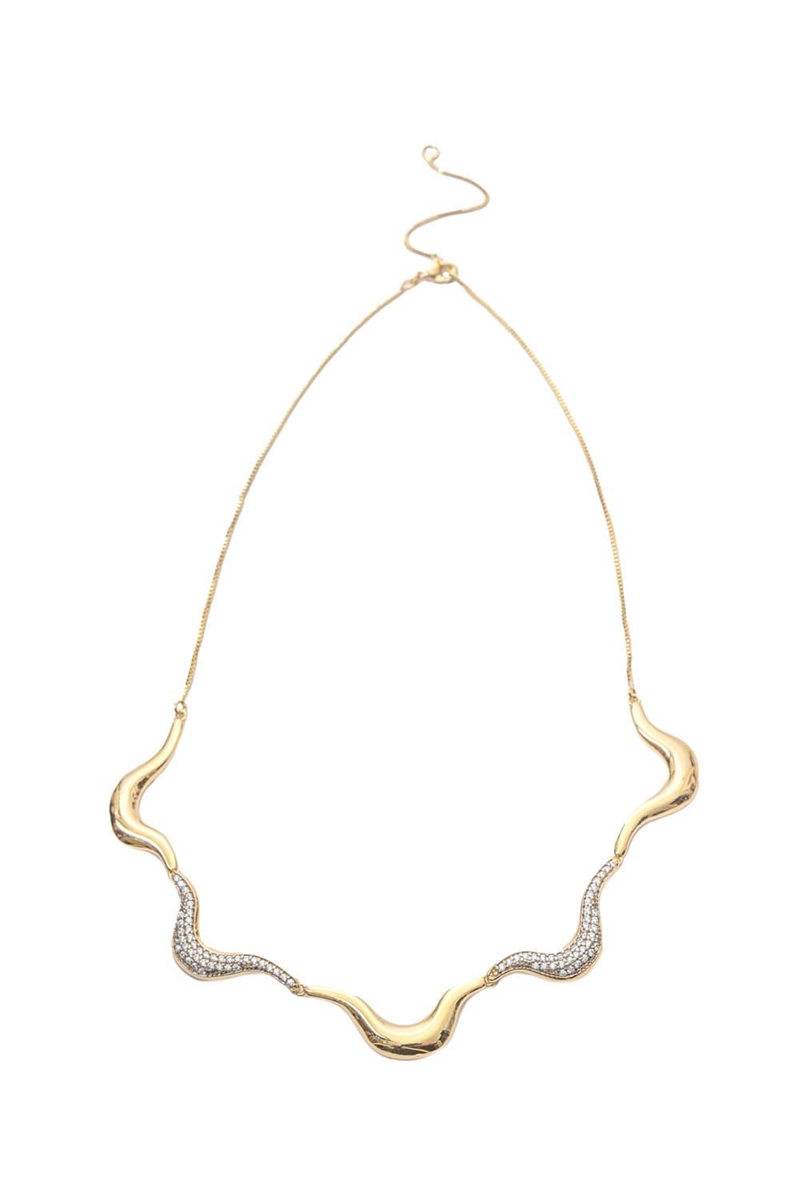 Colar Orgânico Liso e Cravejada com Banho em Ouro 18k e Ródio Branco