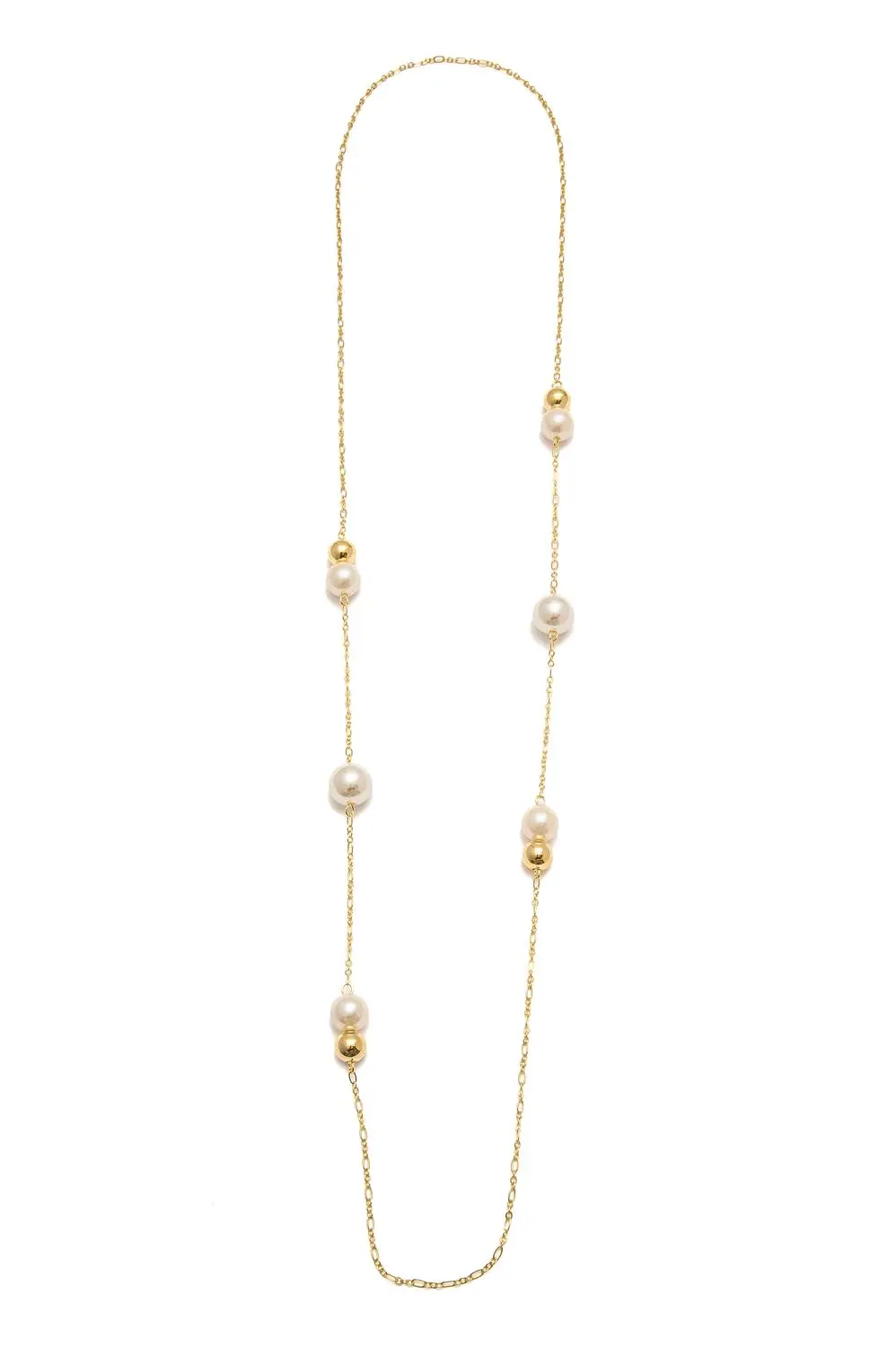 Colar Longo Bola e Pérola com Banho em Ouro 18k
